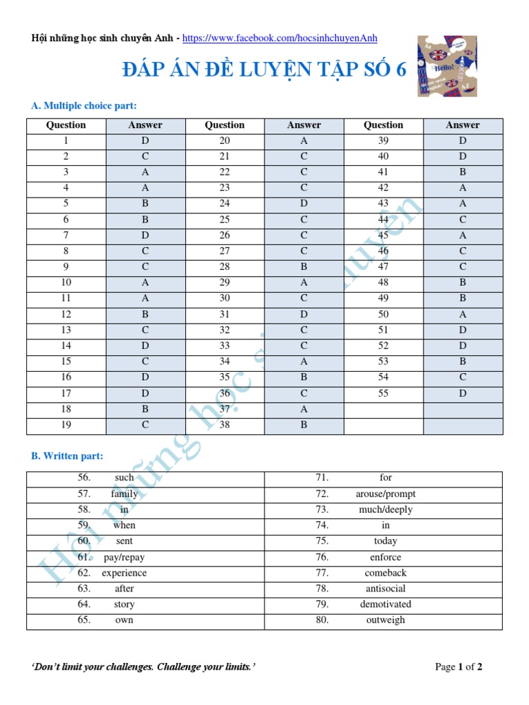 Dap An de Luyen Tap So 6 | PDF