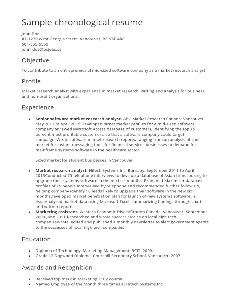 Sample Chronological Resume 1 | PDF