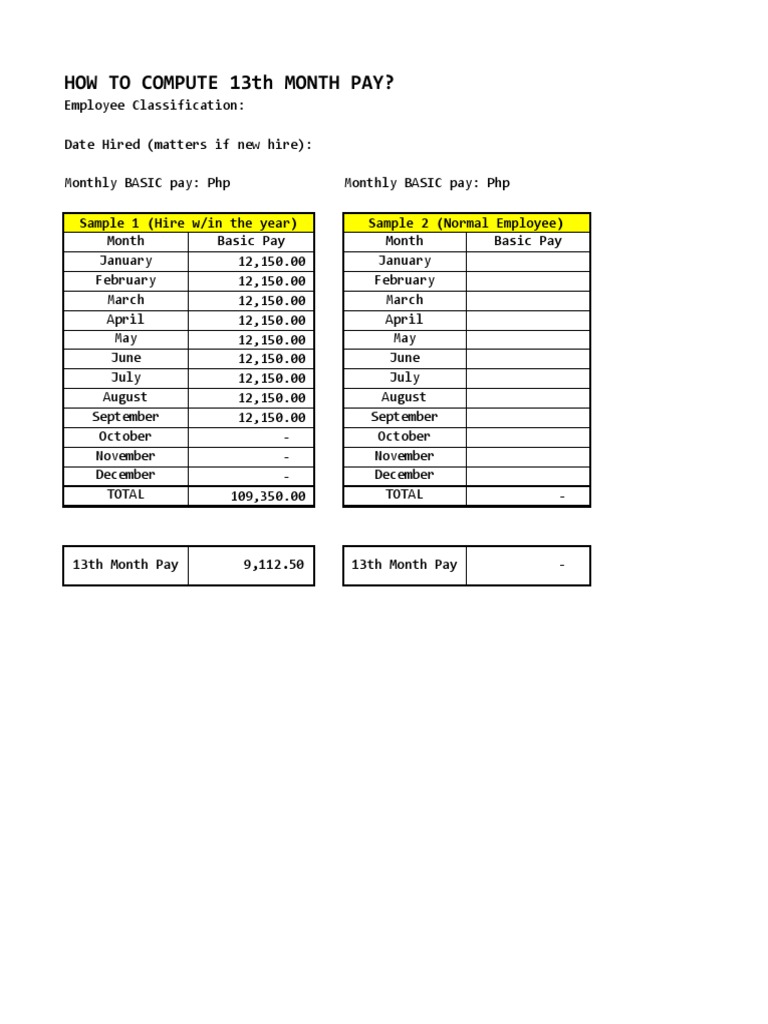 Formula for 13th Month Pay | PDF