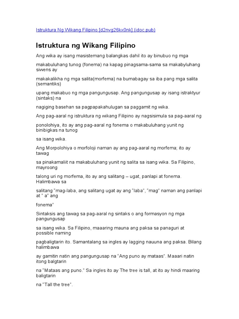 Istruktura NG Wikang Filipino | PDF