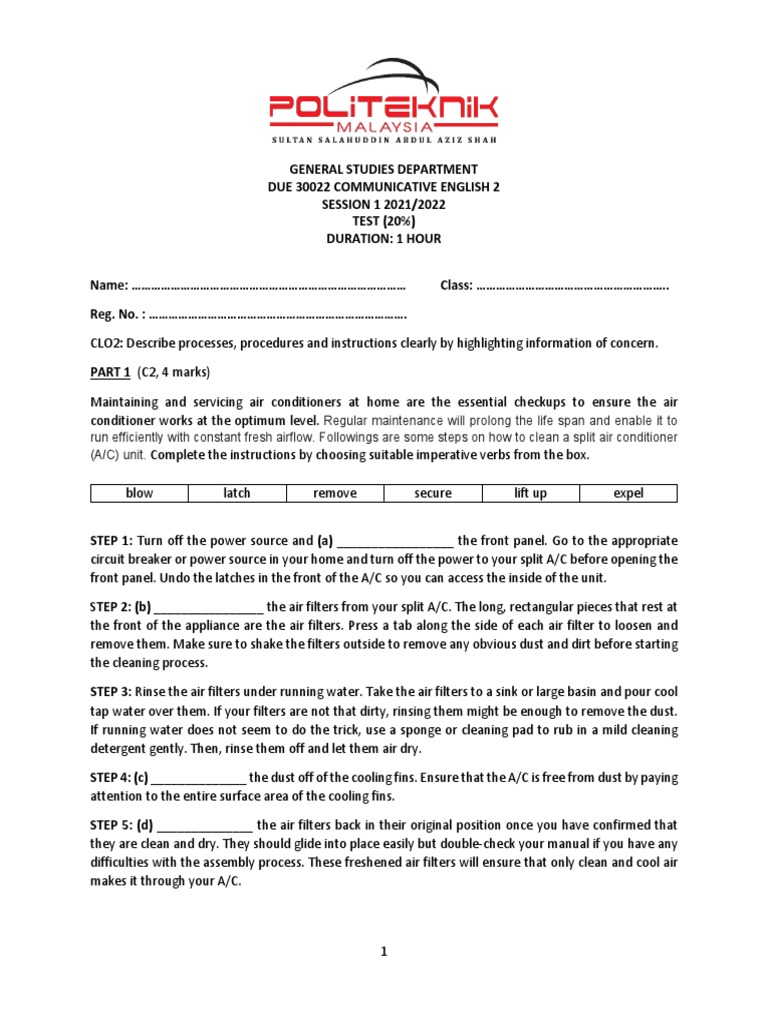 DUE30022 Test Paper S1.21-22 1 | PDF | Occupational Safety And Health ...