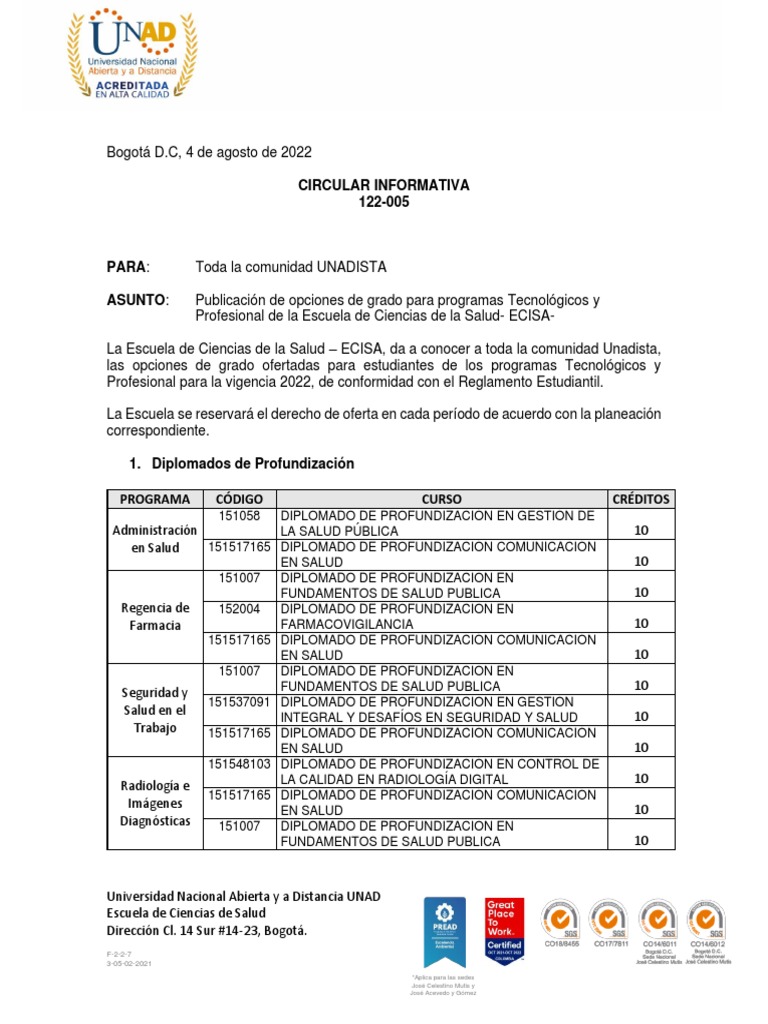 CIRCULAR INFORMATIVA No. 122-005 | PDF | Sustentabilidad | Business