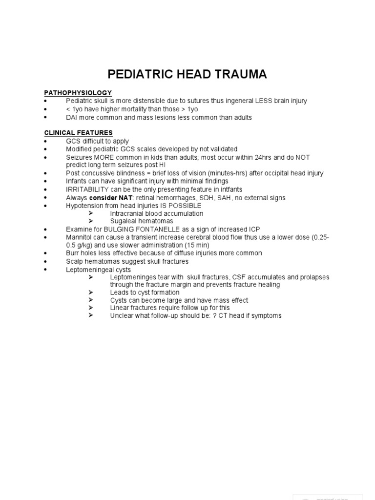 Pediatric Head Trauma Guide | PDF | Traumatic Brain Injury | Major Trauma