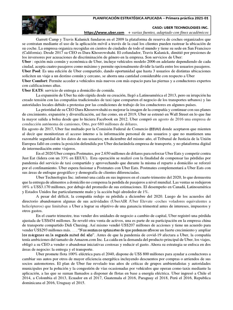 Caso UBER | PDF | Economias