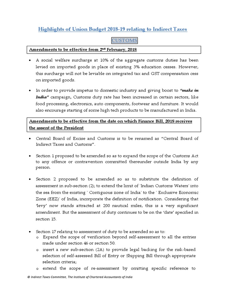 Highlights of Union Budget Idt | PDF | Customs | Taxes