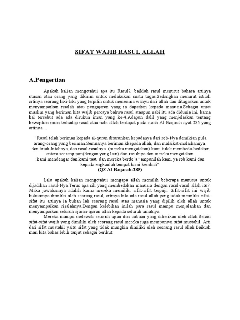 Sifat Wajib Rasul dalam Islam | PDF