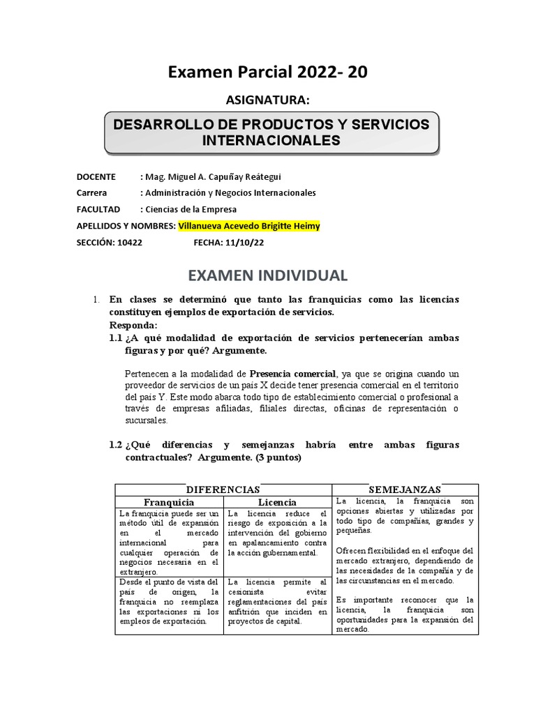Examen Parcial 2022 2 | PDF | Franquiciamiento | Business