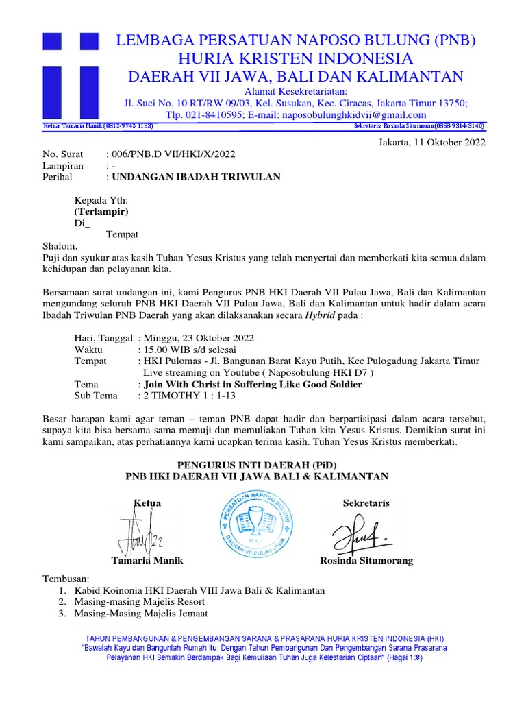Surat Undangan Triwulan PNB Daerah VII | PDF