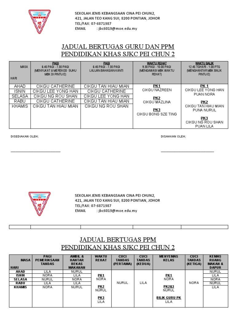 Jadual Bertugas Guru Dan PPM | PDF