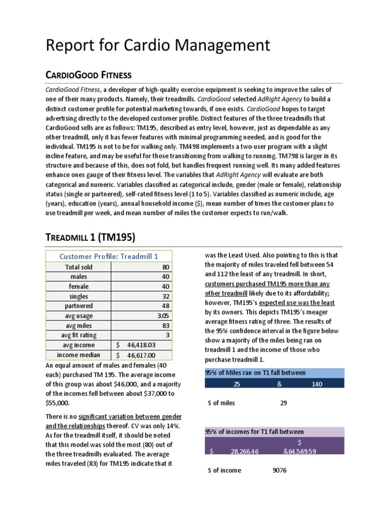 Customer Profiles for CardioGood Treadmills | PDF | Regression Analysis ...