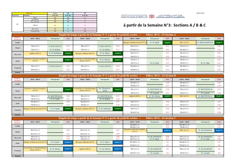 Emploi Du Temps Automne 2022 2023 BCG S1 | PDF