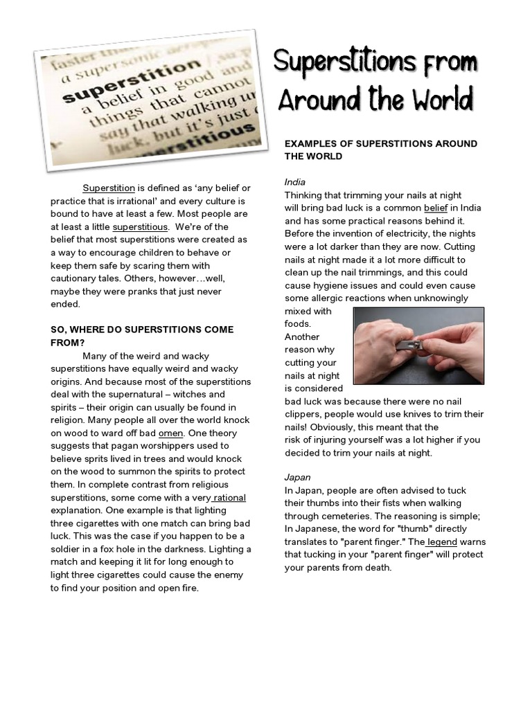 Reading B2 - Superstitions Around The World | PDF | Superstitions ...