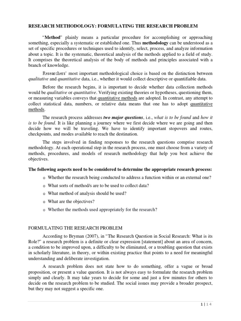 Research Methodology Formulating The Research Problem Pdf Level