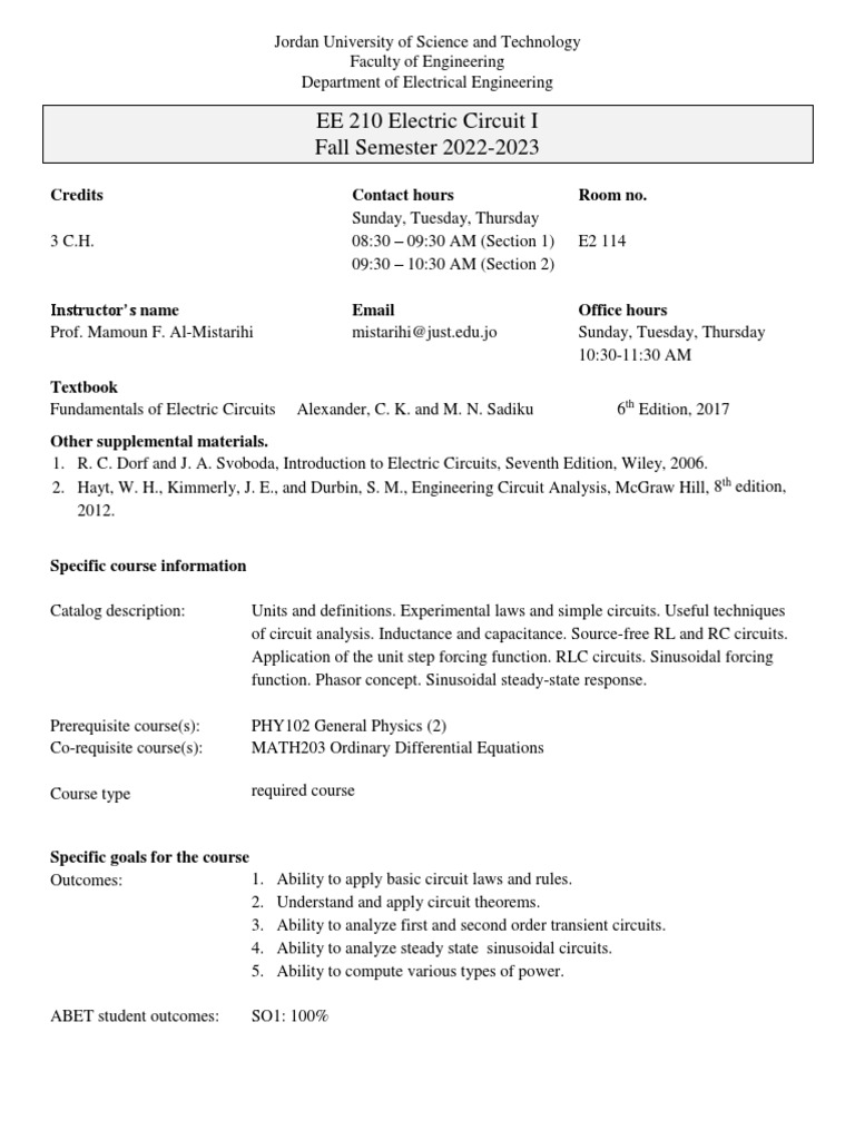 EE 210 Syllabus | PDF