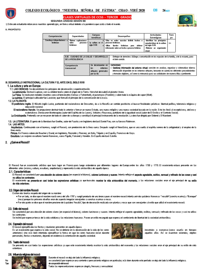 3°-8-CCSS-La Cultura Del Siglo XVIII - 26-04-21 | PDF | Era de ...
