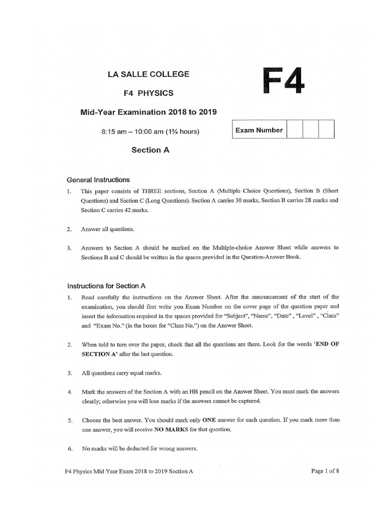 Phy-F4-LSC-midyear-18-19 With Ans | PDF | Theory Of Relativity | Physical Phenomena
