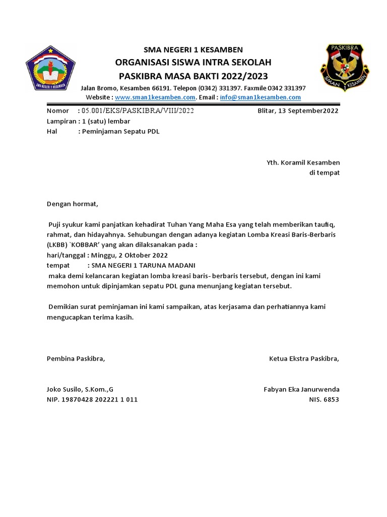 Surat Peminjaman Sepatu PDH | PDF