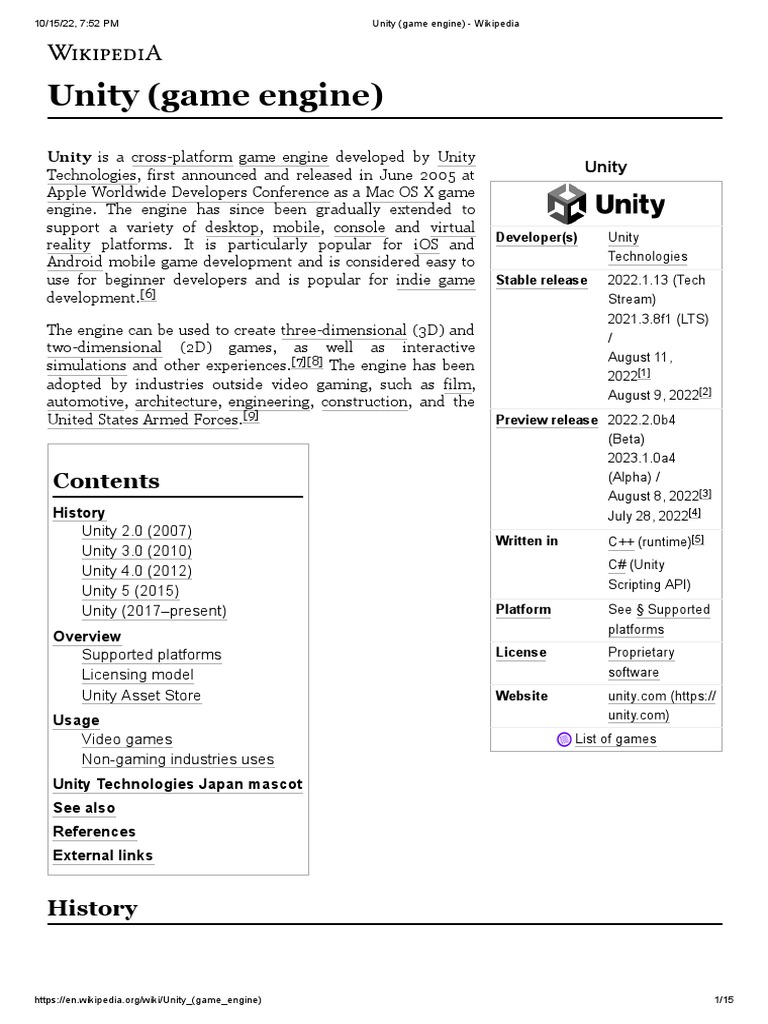 Unity (Game Engine) - Wikipedia | PDF | Unity (Game Engine) | Software Unity (Game Engine) - Wikipedia | PDF | Unity (Game Engine) | Software