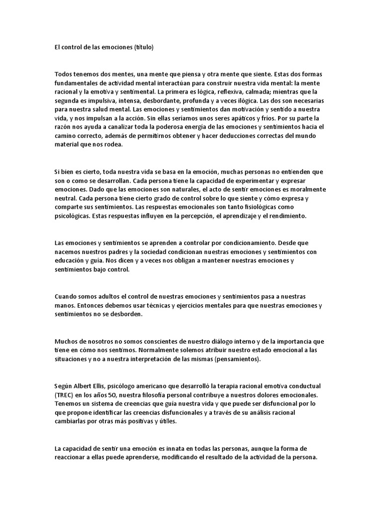 Controla Tus Emociones Efectivamente Pdf Las Emociones Mente