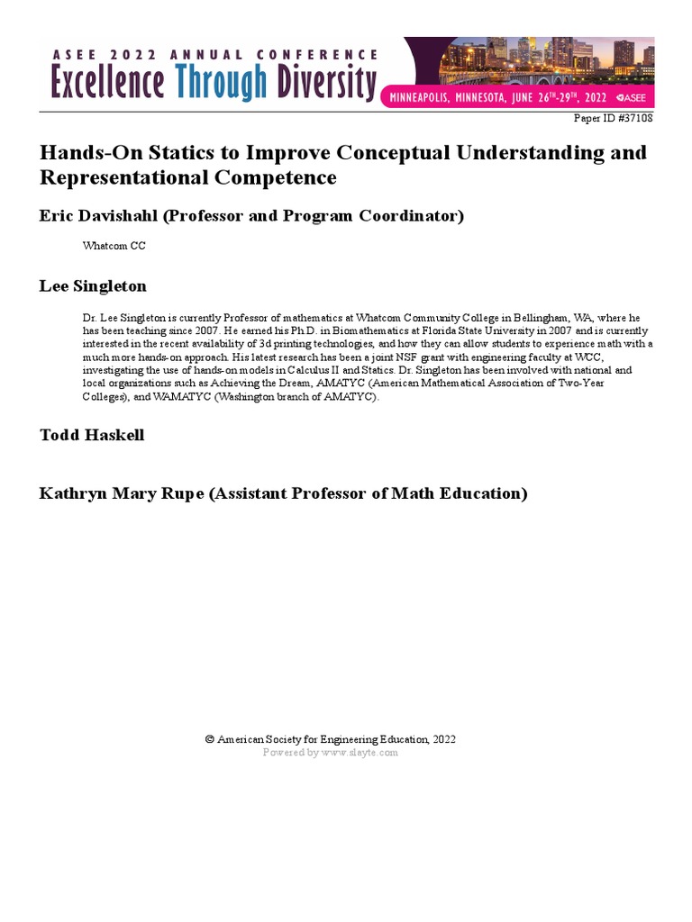 Hands On Statics To Improve Conceptual Understanding and ...
