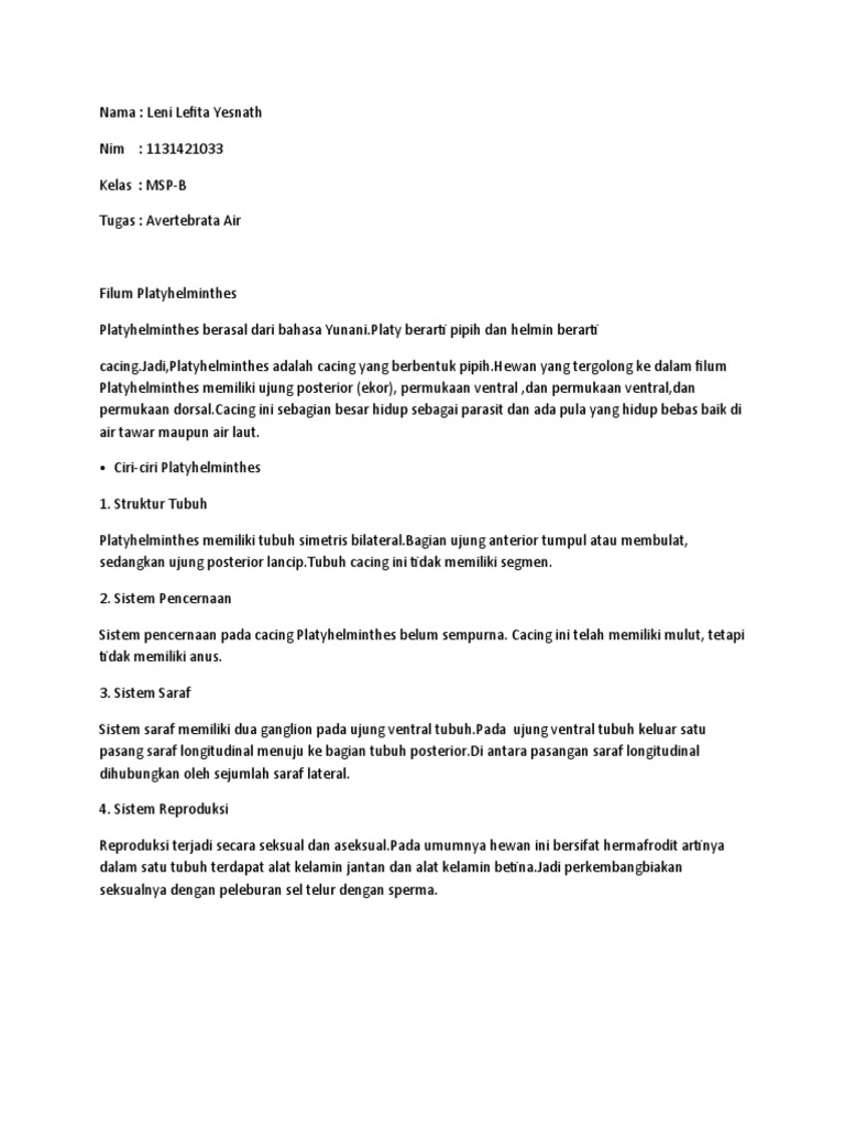 Nama - Tugas - Leni Lefita Yesnath - Avertebrata Air | PDF | Sains ...