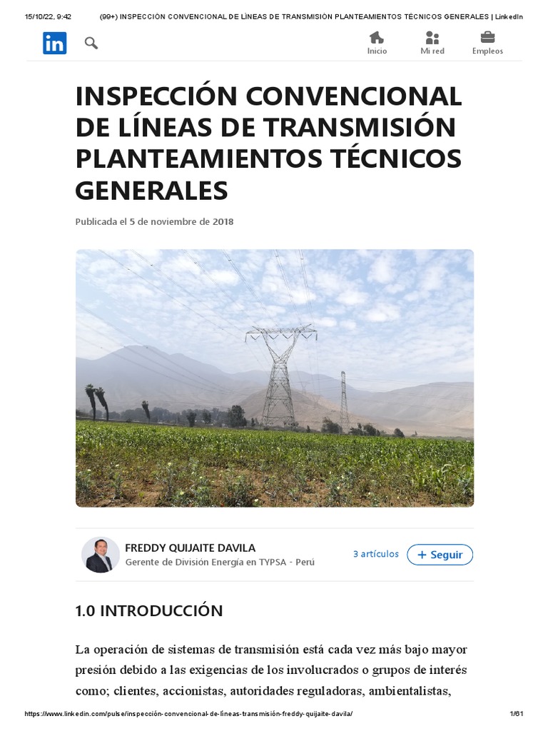 (99+) Inspección Convencional de Líneas de Transmisión Planteamientos Técnicos Generales ...