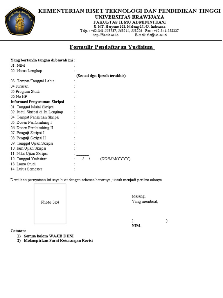 Formulir Pendaftaran Yudisium Ub Pdf
