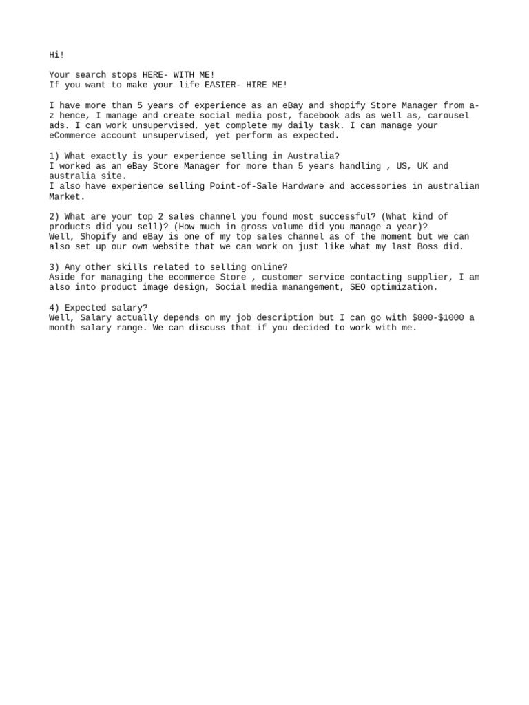 Ebay Cover Letter | PDF