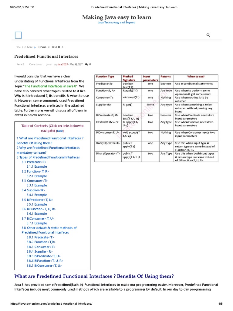 Predefined Functional Interfaces Making Java Easy To Learn Pdf Anonymous Function