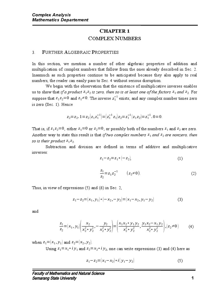 Algebraic Properties of Complex Numbers | PDF | Complex Number ...