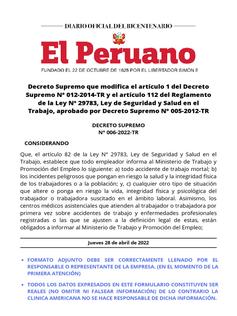 Decreto Supremo 006-2022 - TR | PDF | Finanzas y dinero