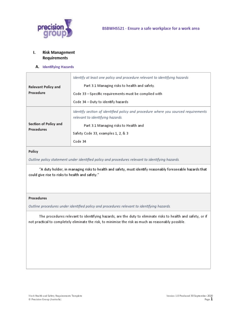 Extras From WHS Assessment 2 Template 1 | PDF | Occupational Safety And ...