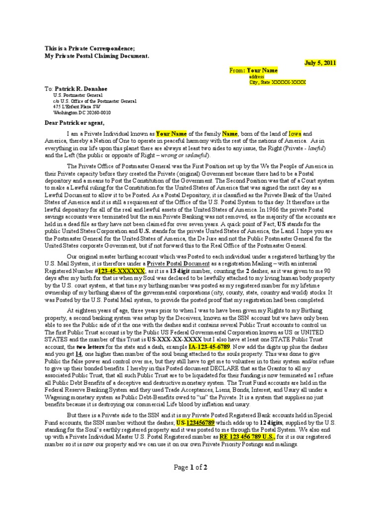 Letter To Postmaster General Rev1 | PDF | Trust Law | Mail