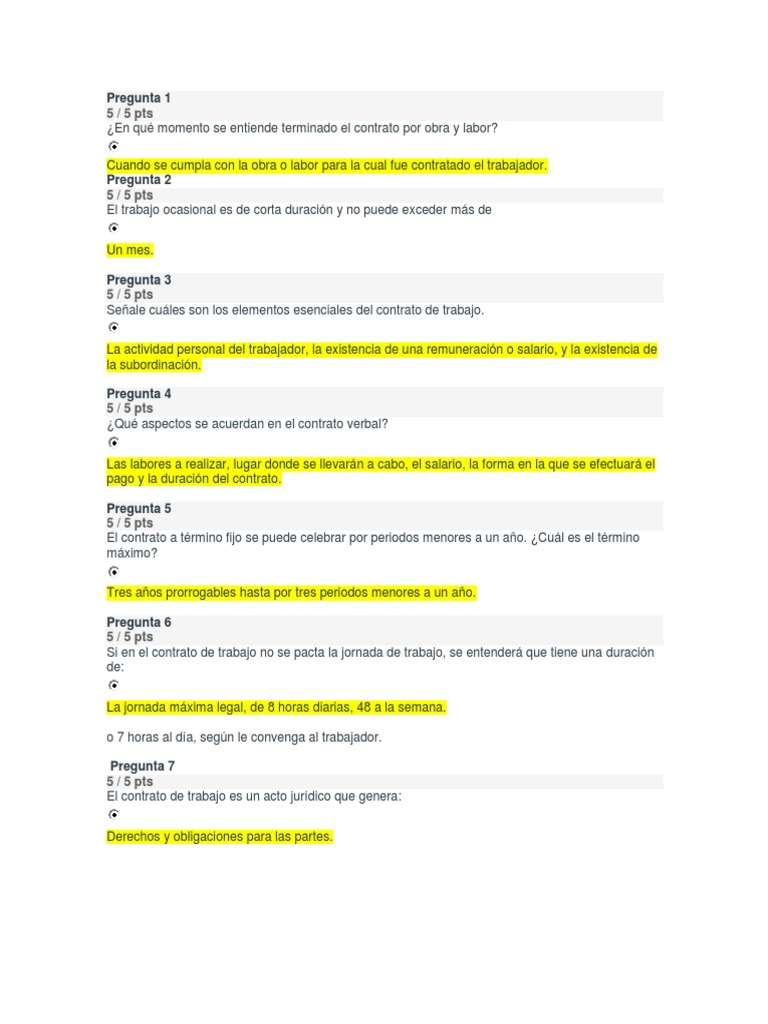 QUIZ 2 Derecho Laboral | PDF | Salario | Tiempo de trabajo