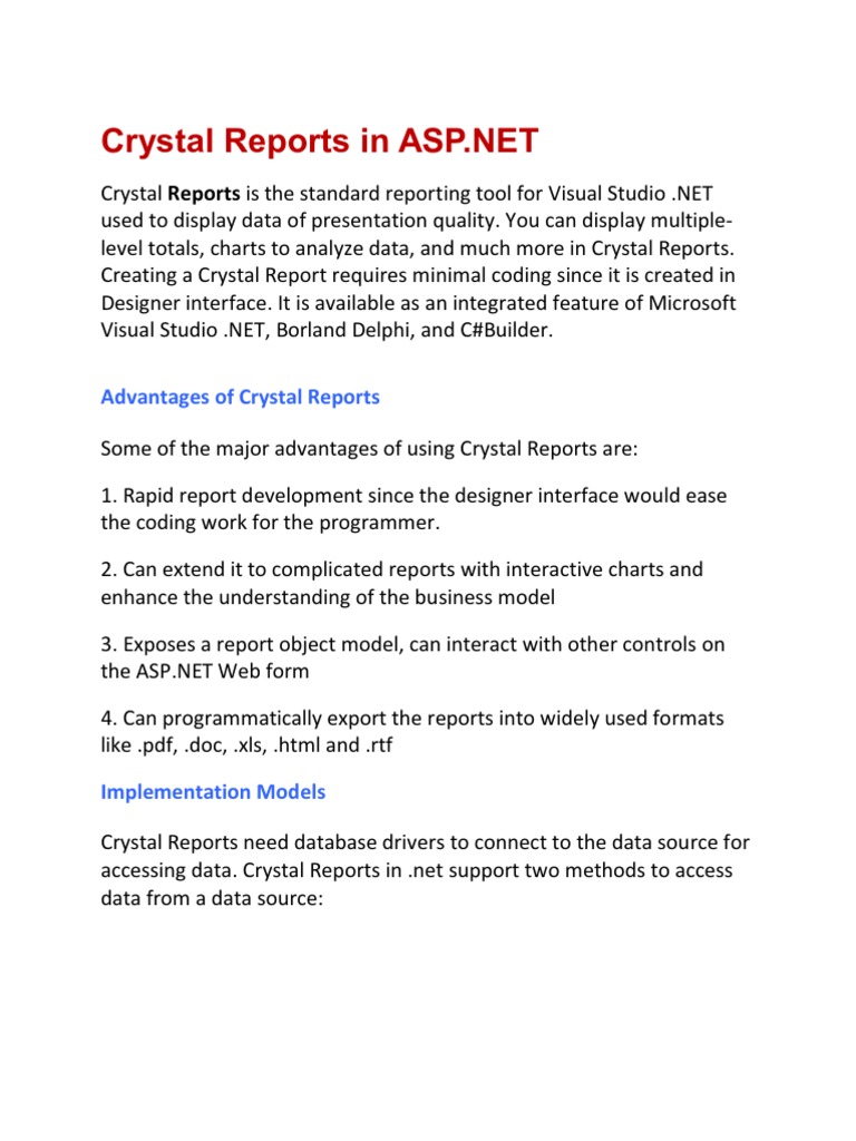Crystal Reports in | PDF | Microsoft Visual Studio | Databases