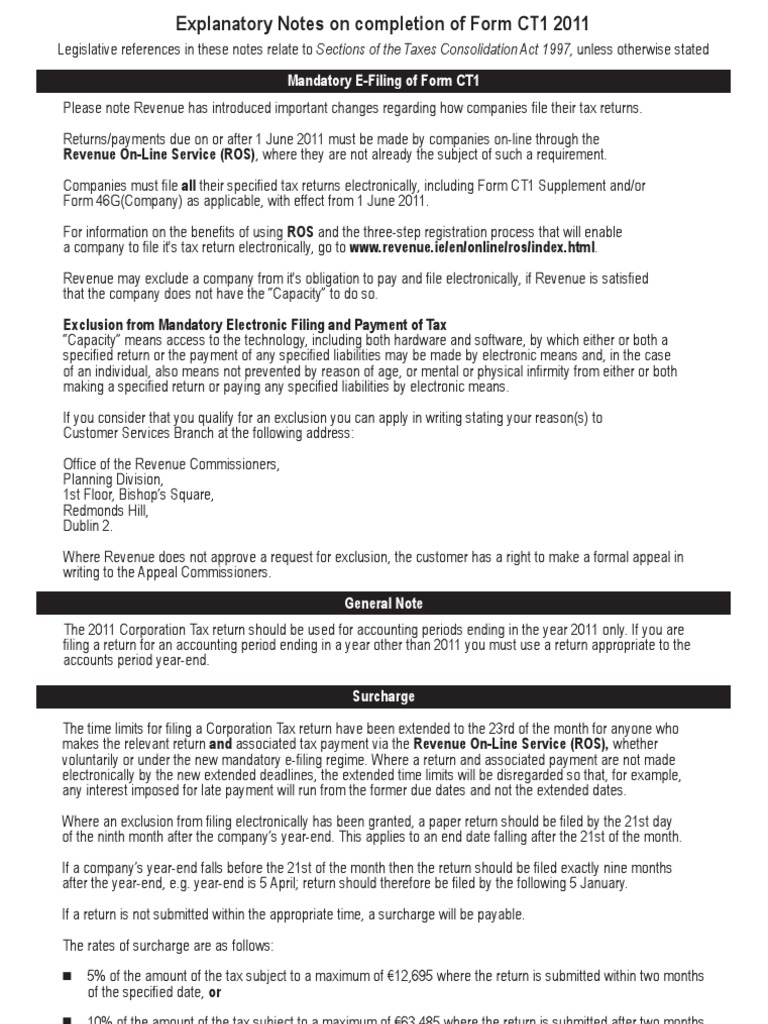 Explanatory Notes for Form CT1 2011 | PDF | Tax Deduction | Dividend