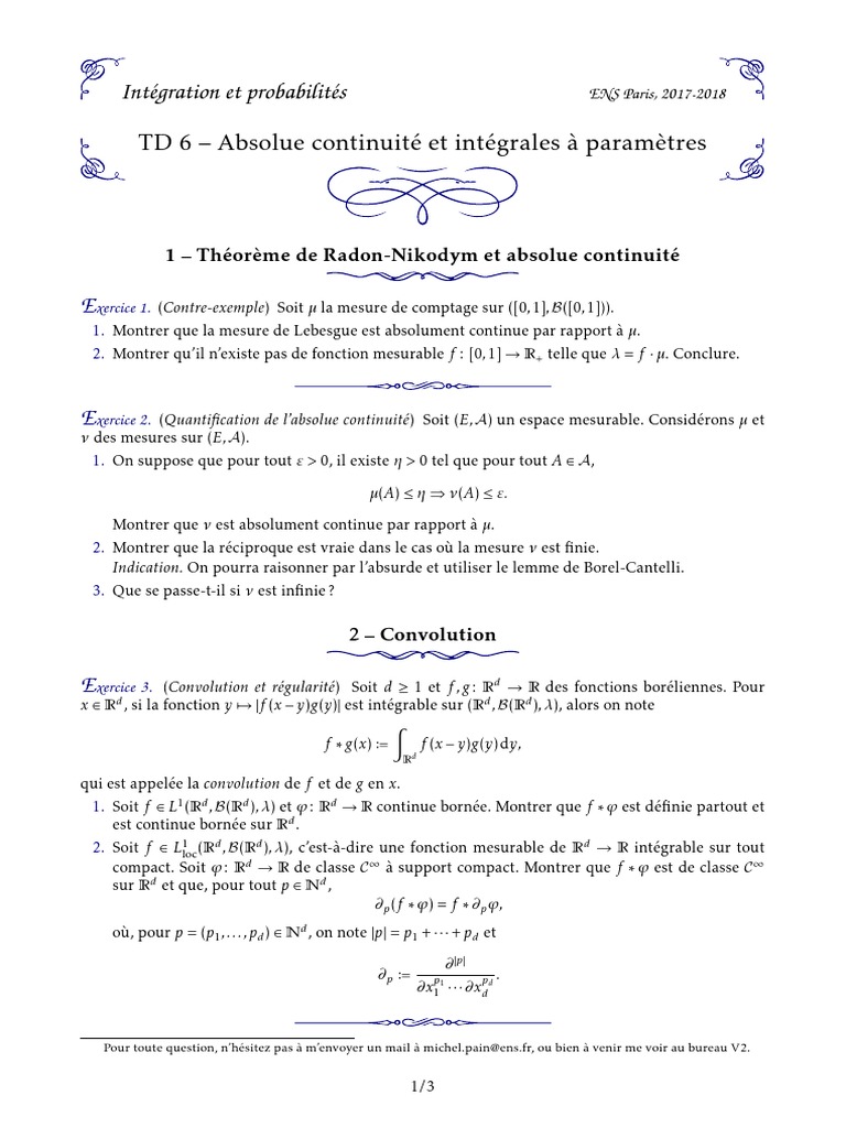 td6 Enonce | PDF | Intégral | Géométrie