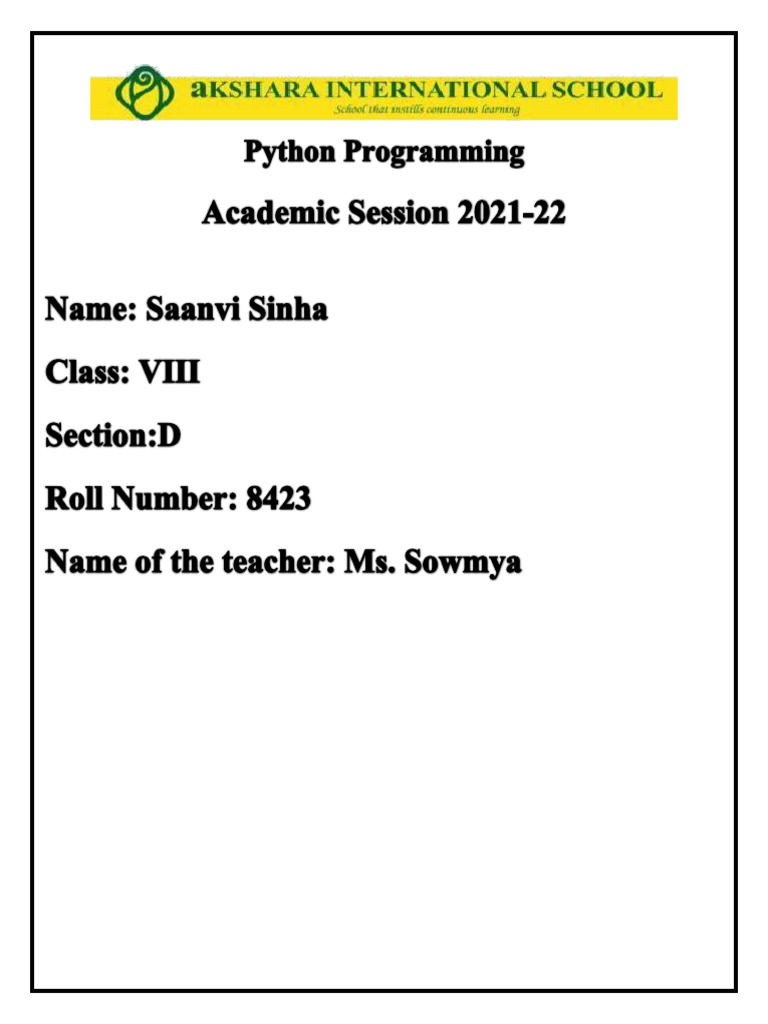 Python Practical Synopsis | PDF | Python (Programming Language ... Python Practical Synopsis | PDF | Python (Programming Language ...