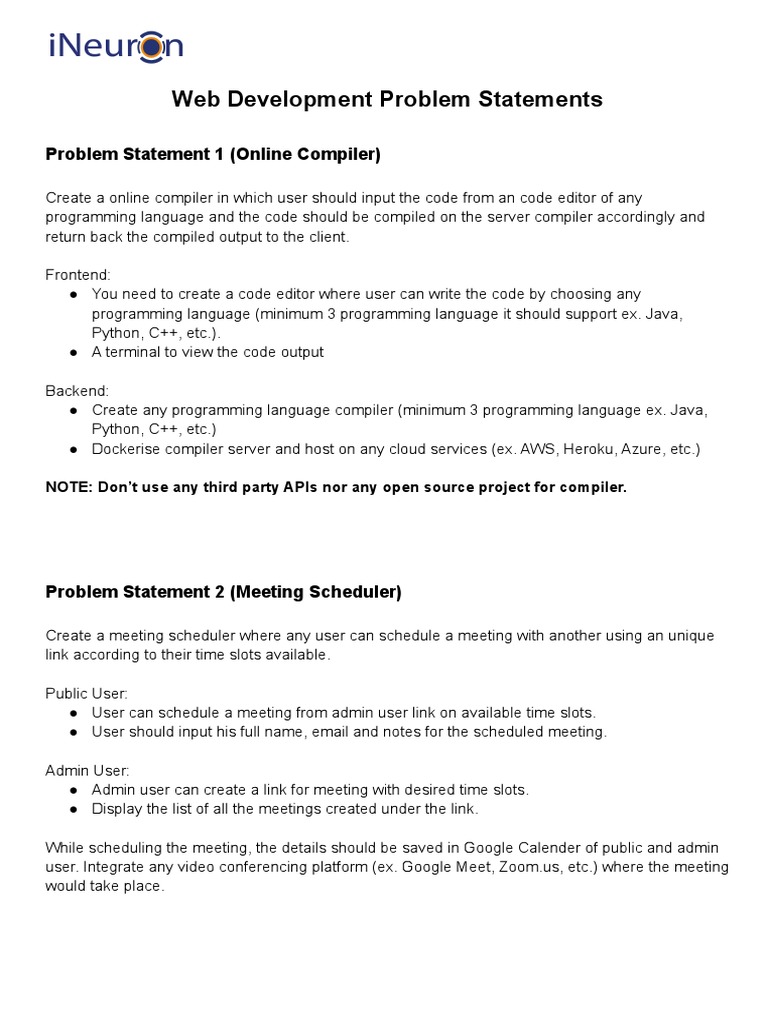 Web Development Problem Statements | PDF