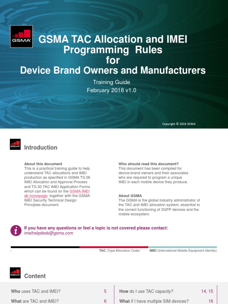GSMA TAC Allocation and IMEI Training Guide Programming Rules v1.0 ... GSMA TAC Allocation and IMEI Training Guide Programming Rules v1.0 ...