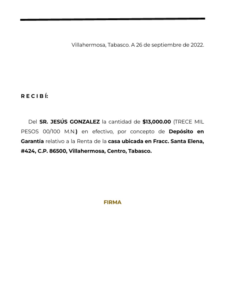 Formato Recibo de Depósito y Renta | PDF