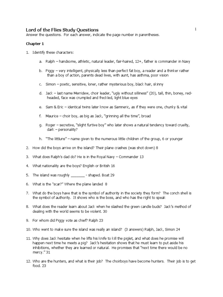 Lord of The Flies Study Guide With Answers | PDF