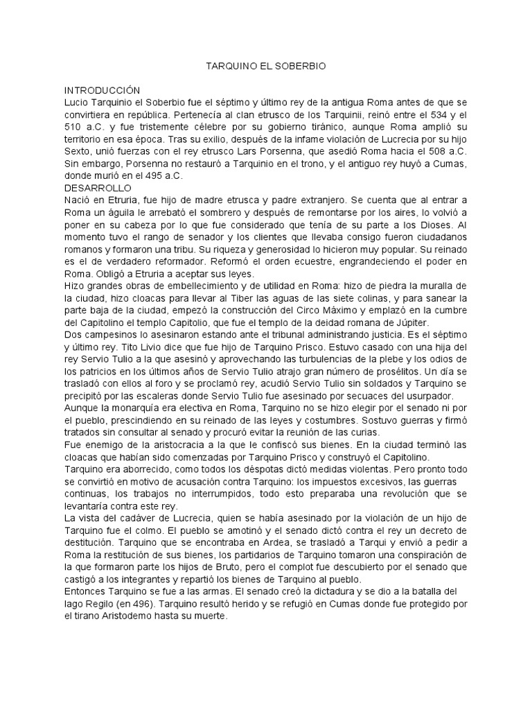 Tarquino el Soberbio: Último Rey de Roma | PDF | Europa antigua | Roma ...