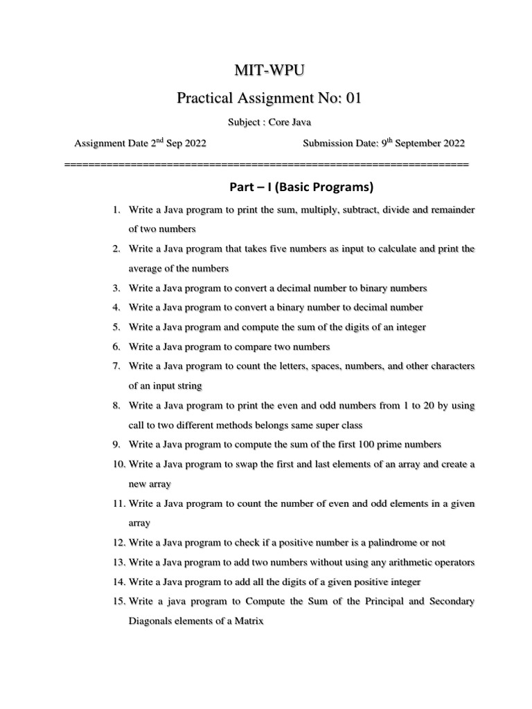 Assignment No-01 - Final Java | PDF | Numbers | Method (Computer Programming)