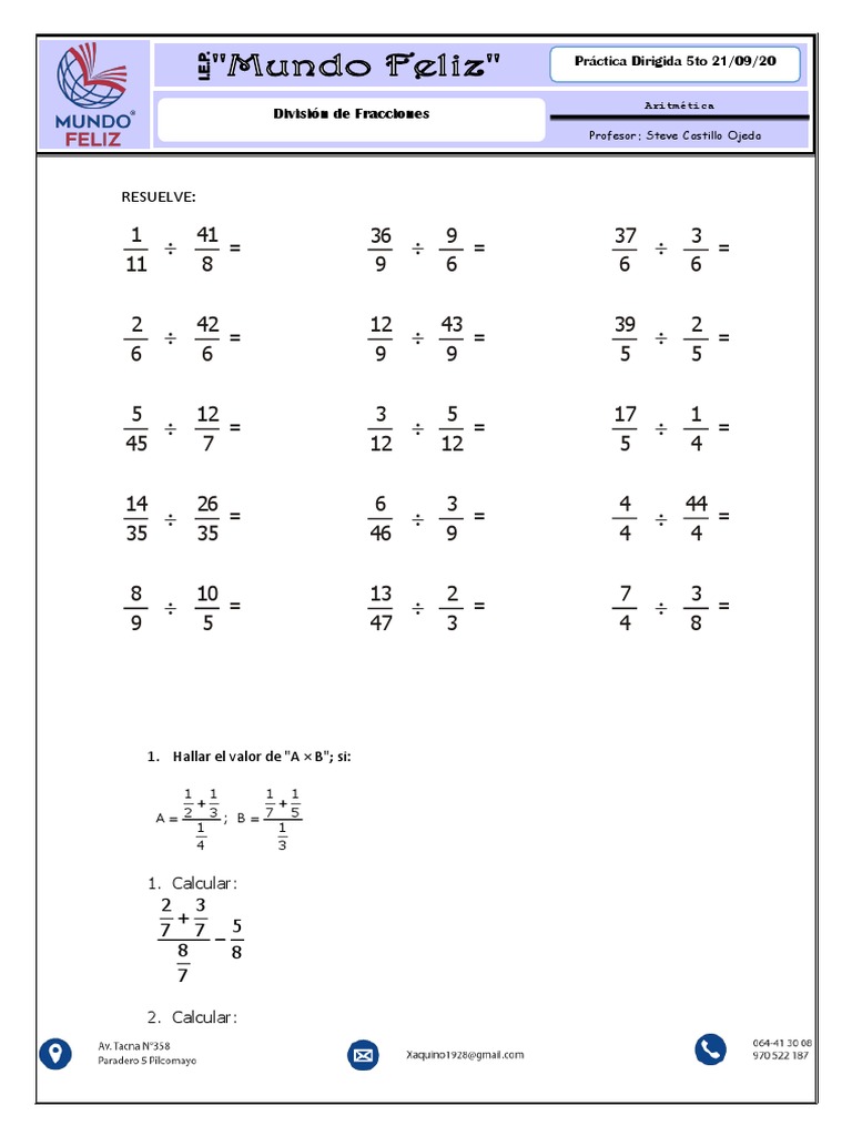 16 - División de Fracciones - 5to | PDF