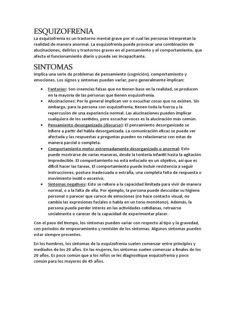 ESQUIZOFRENIA | PDF | Esquizofrenia | Psicosis