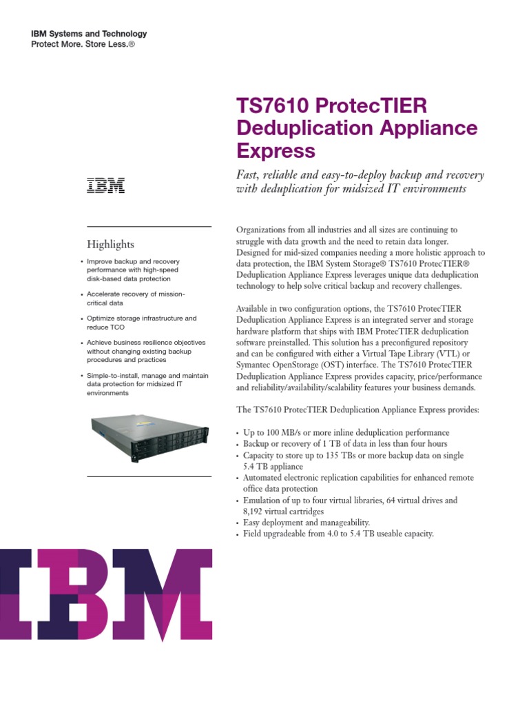 IBM TS7610 PortecTIER Deduplication Appliance Overview - TSD03107USEN | PDF | Backup | Computer ...