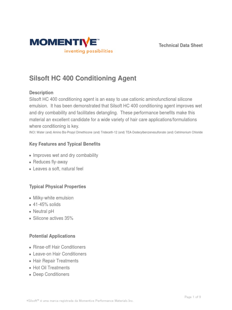 Silsoft HC 400 Conditioning Agent | PDF | Silicone | Patent