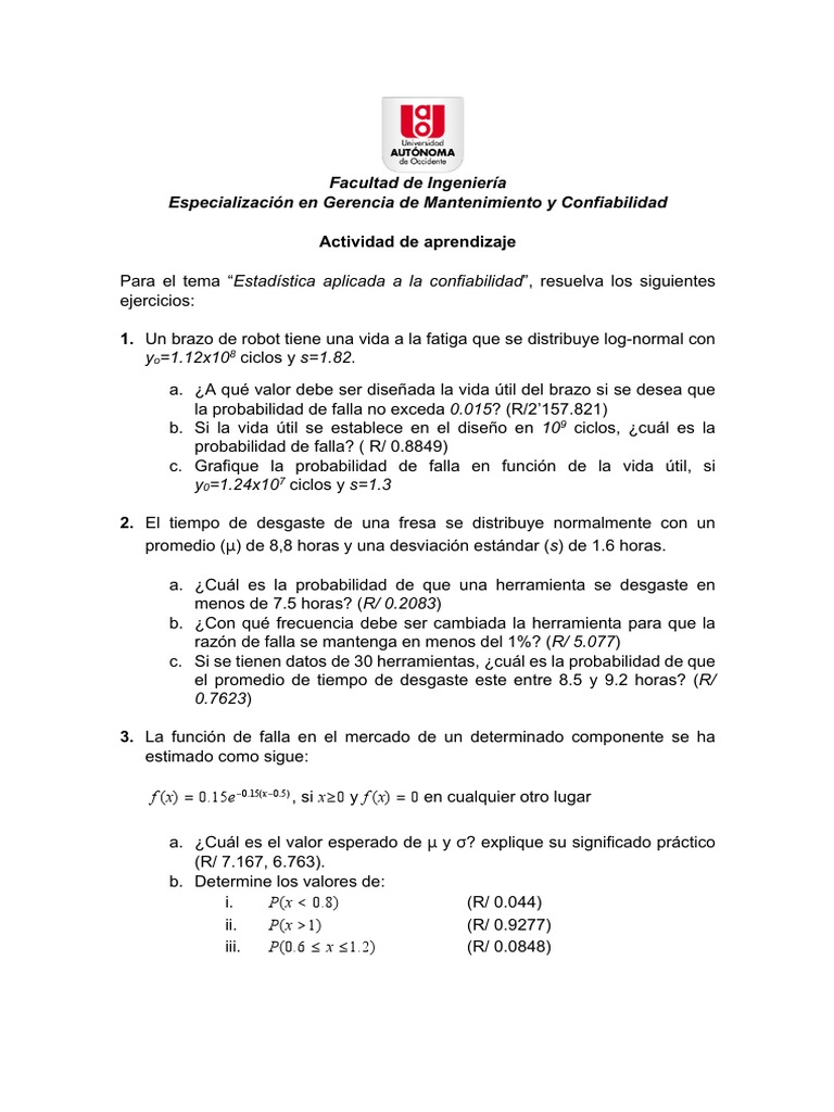 Actividad de Aprendizaje 1-P2B | PDF | Ingeniería de confiabilidad ...