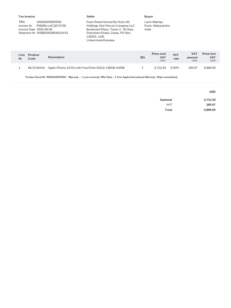 Iphone 13 Pro Tax Invoice | PDF